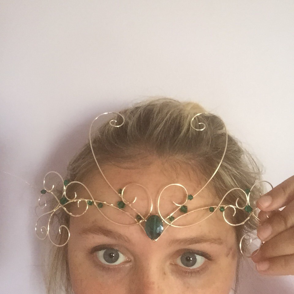 Gold Forhead Circlet With Dark Green Beads - Etsy Canada