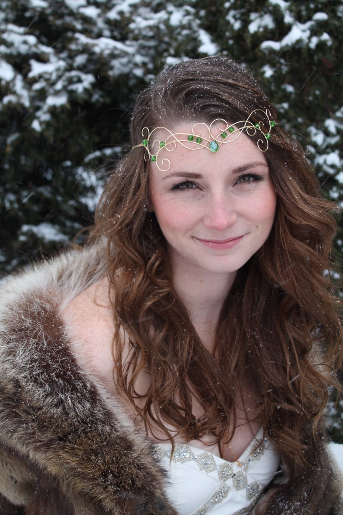 Elfin Tiara Forehead Crown Bridal Circlet Green and Gold | Etsy