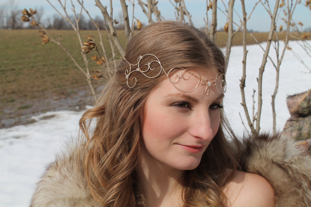 Gold Elfin Tiara, Wire Elfin Crown, Forehead Crown, Regal, Rennaissance ...