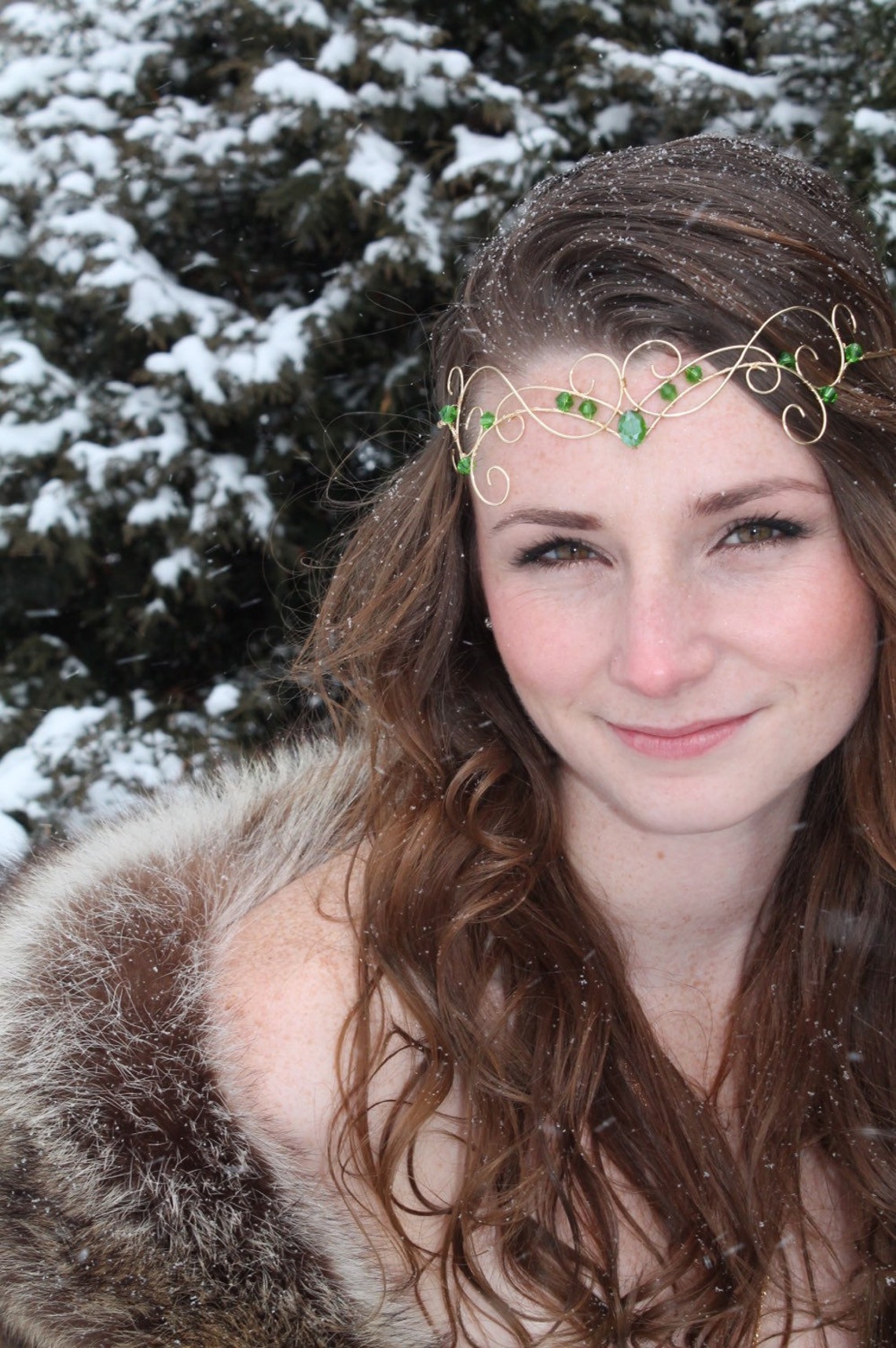 Elfin Tiara Forehead Crown Bridal Circlet Green and Gold | Etsy