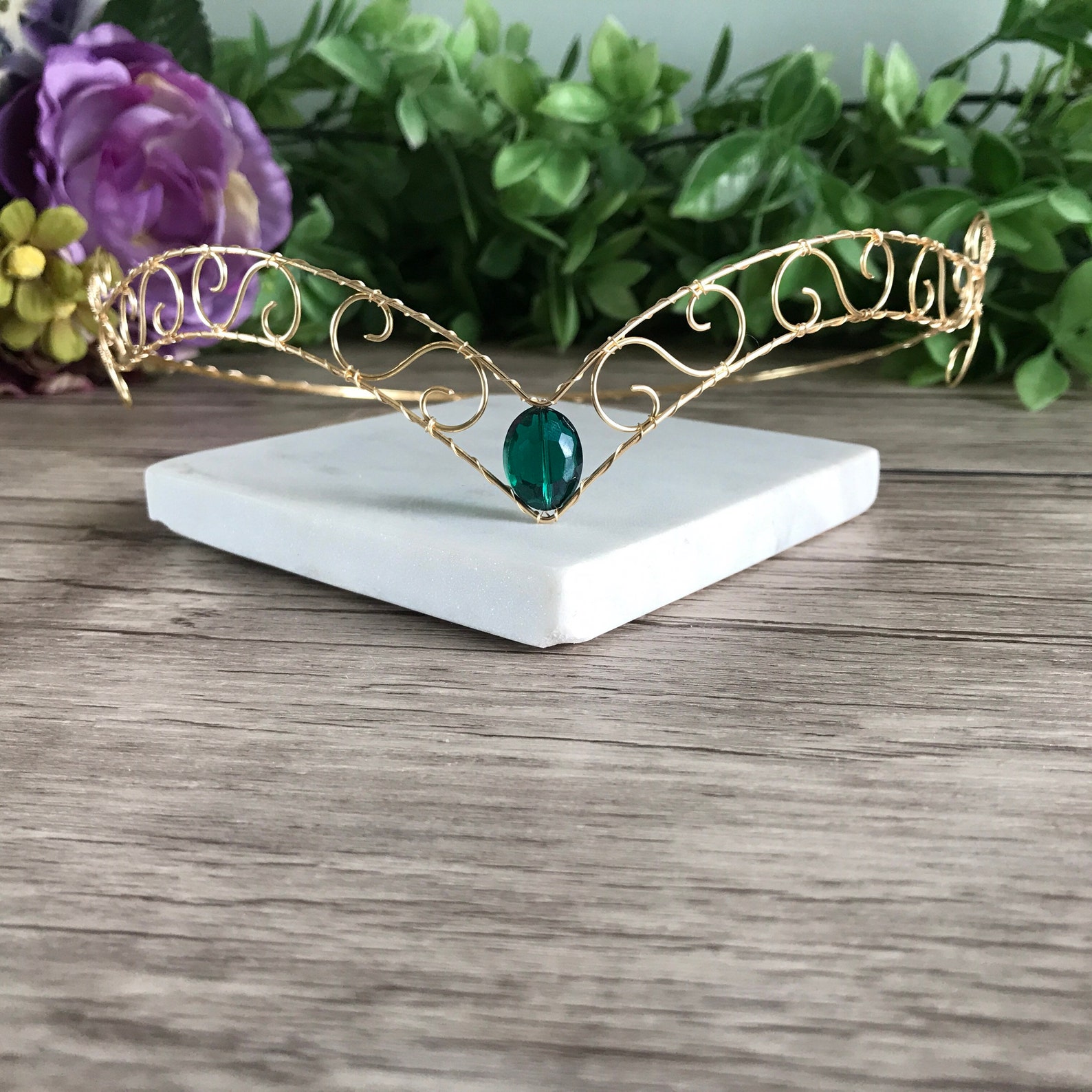Emerald Crystal Forehead Tiara Jewel Crown Elven Circlet - Etsy