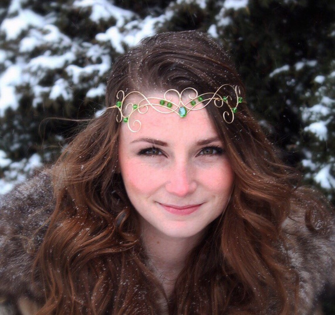 Elfin Tiara Forehead Crown Bridal Circlet Green and Gold | Etsy