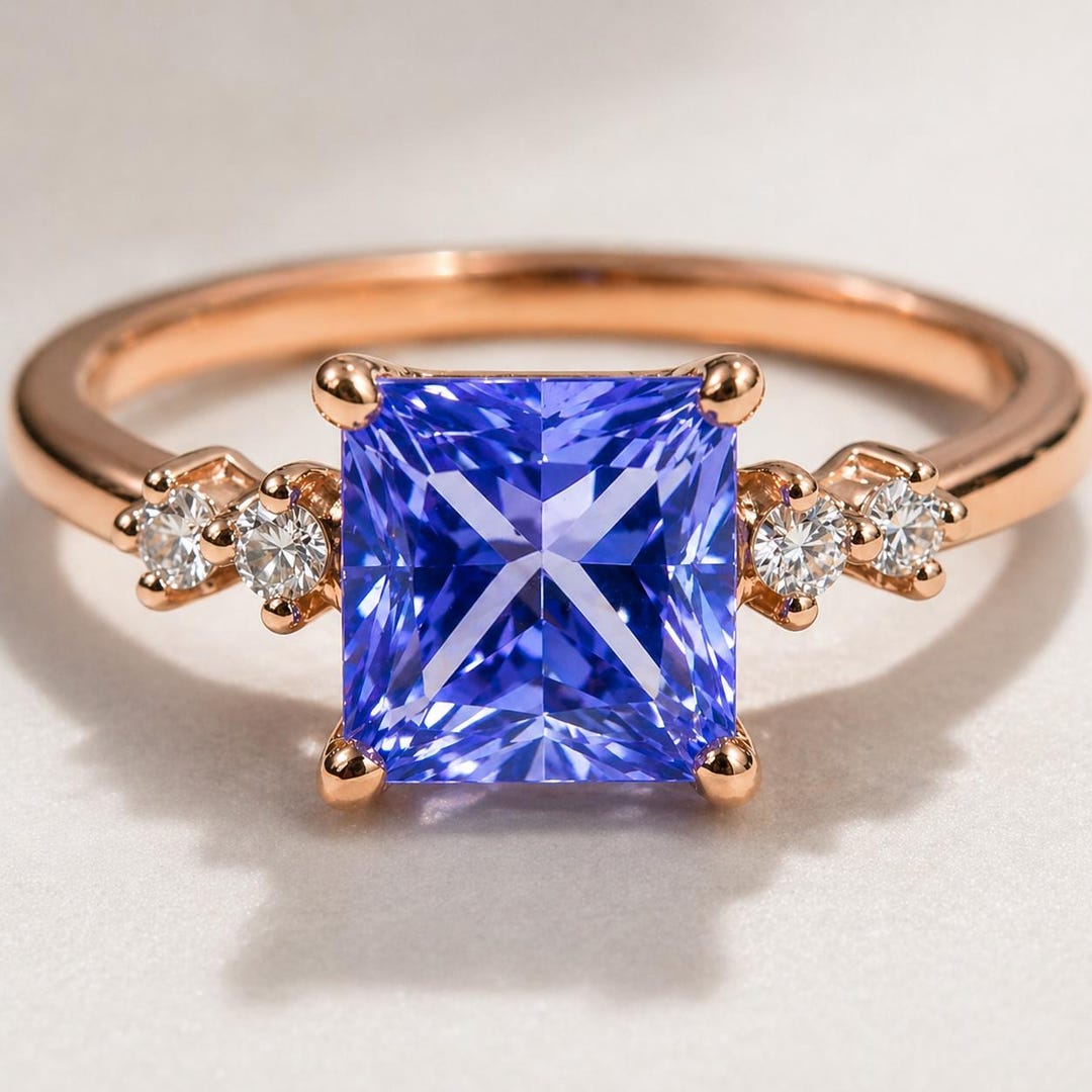 Princess Cut Tanzanite Ring, 14K Rose Gold, December Birthstone ...
