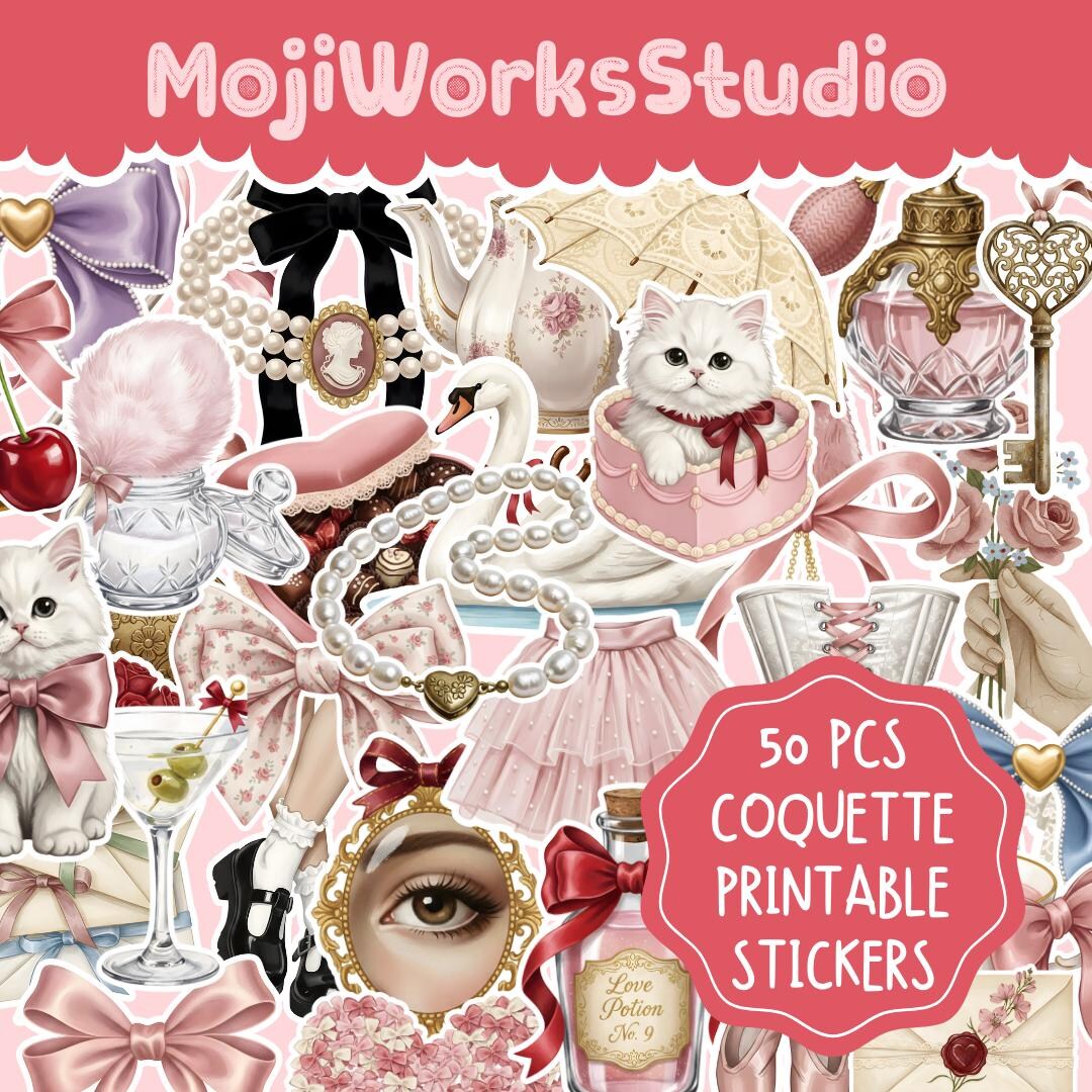 Coquette Sticker Pack | Bows, Pearls, Cats, Capybara Ballet-core ...