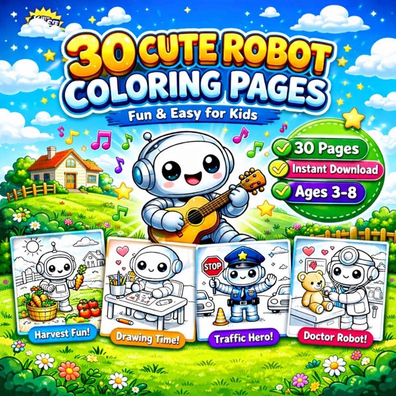 Robot Coloring Pages for Kids, 30 Printable Coloring Sheets, Toddler ...