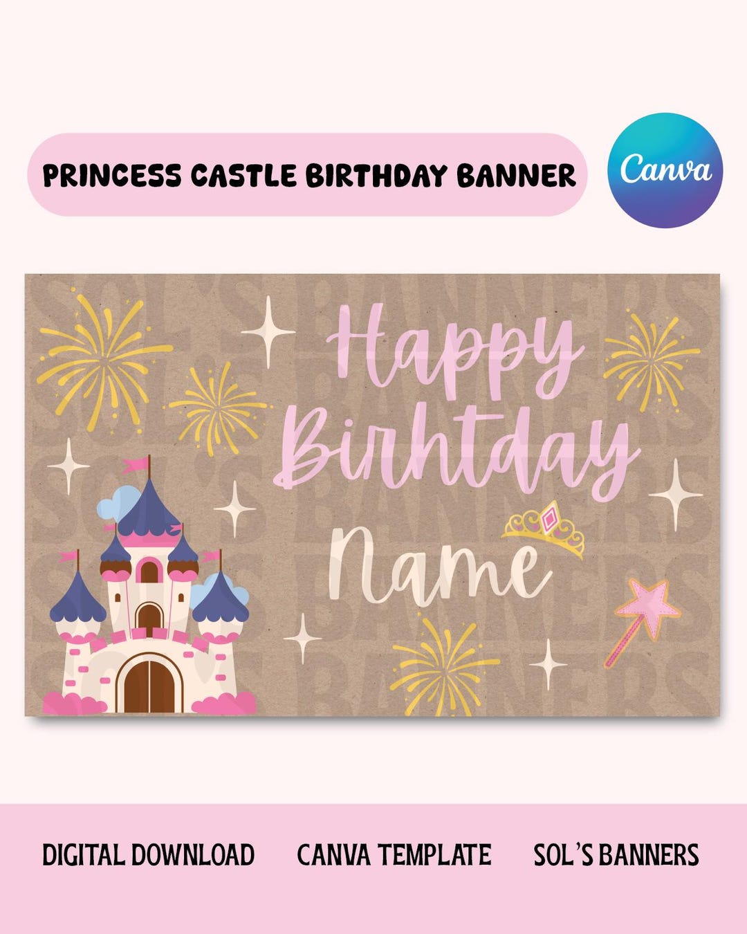 Princess Castle Banner | Kids Birthday Party Decor | Canva Instant ...