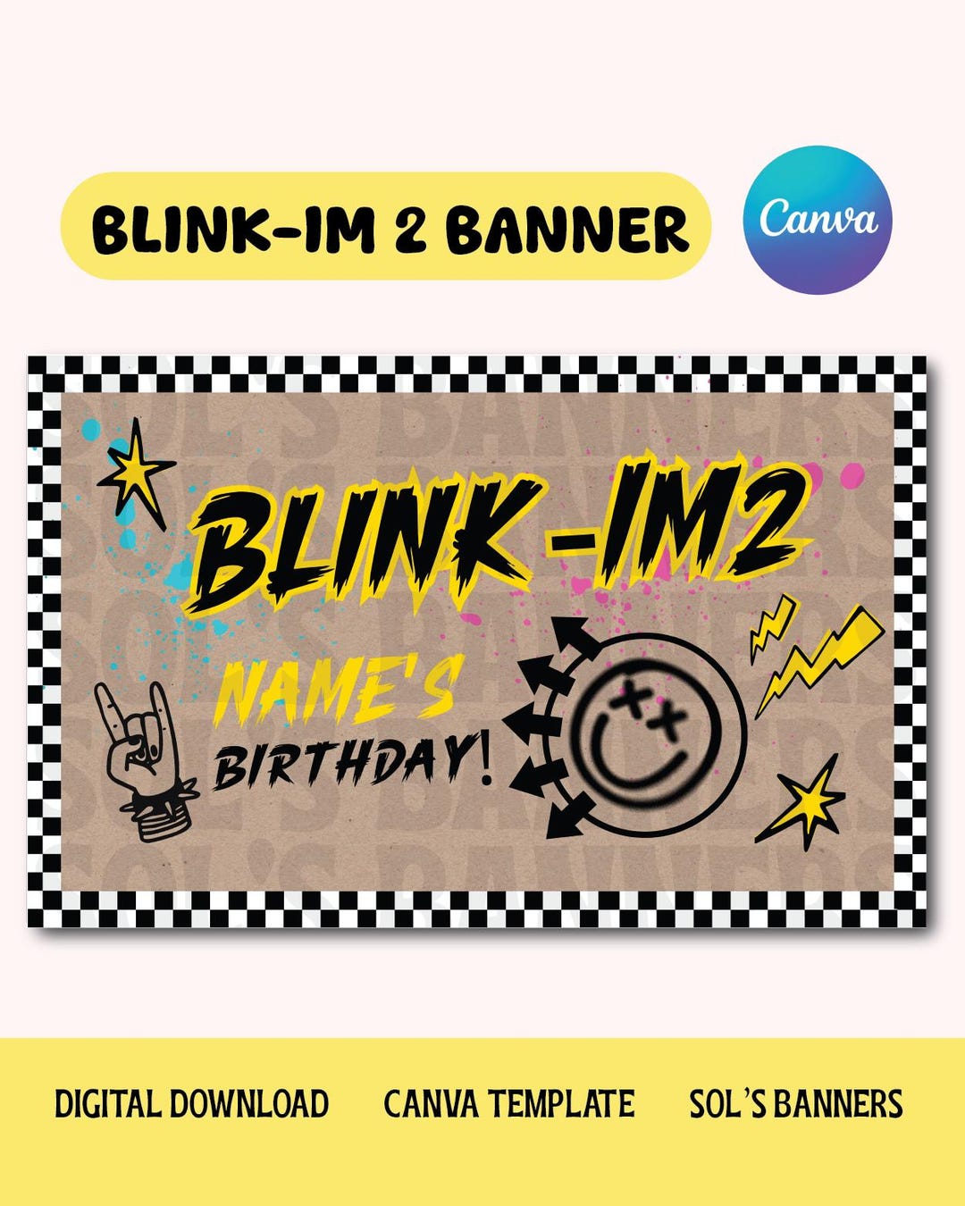 Blink I’m 2 Punk Rock Birthday Banner | Party Decor | Printable Canva ...