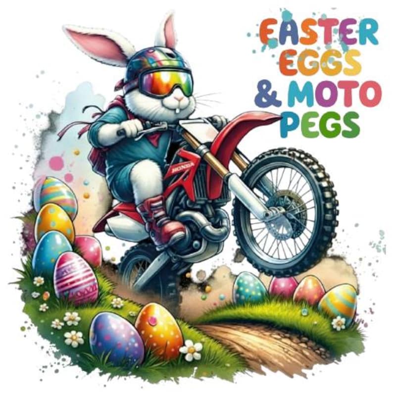 Easter Bunny Dirt Bike PNG, Cute Moto Bunny With Eggs Clipart PNG - Etsy