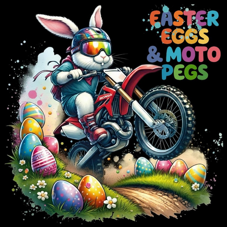 Easter Bunny Dirt Bike PNG, Cute Moto Bunny With Eggs Clipart PNG - Etsy