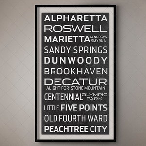 Atlanta Georgia Typography Poster Subway Blind / Bus List 2 - Etsy