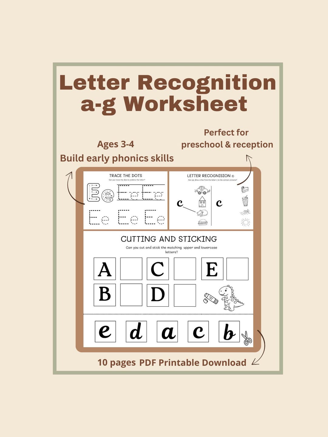10 Letter Recognition A–G | Preschool Alphabet Worksheets | Printable ...