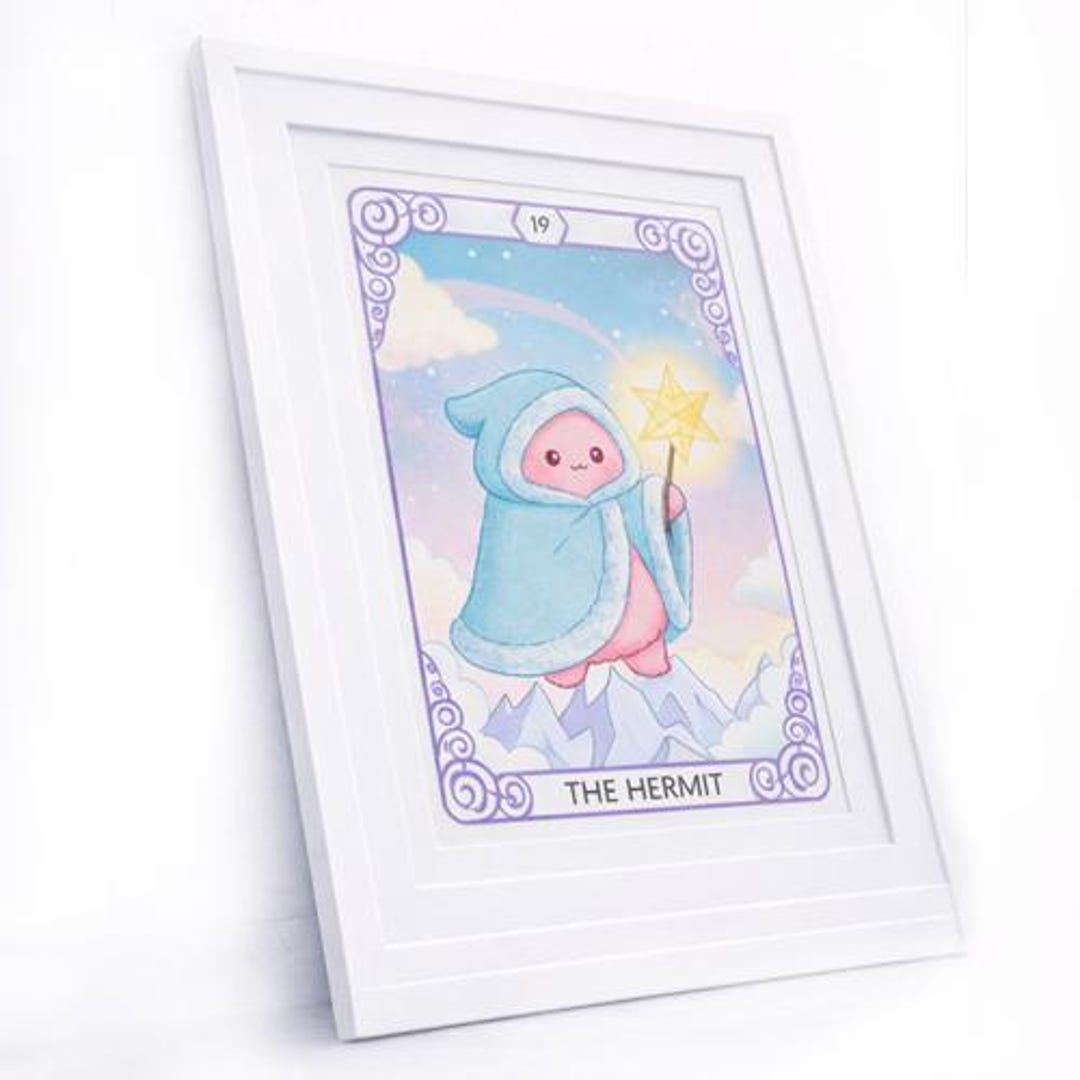 Kawaii Hermit Tarot Card Print | Pink Character, Celestial Art (digital ...