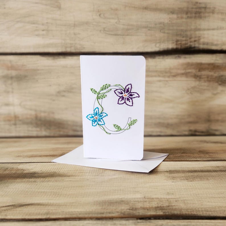 Handcrafted Flower Monogram Embroidered Cards | Personalized Stationery ...