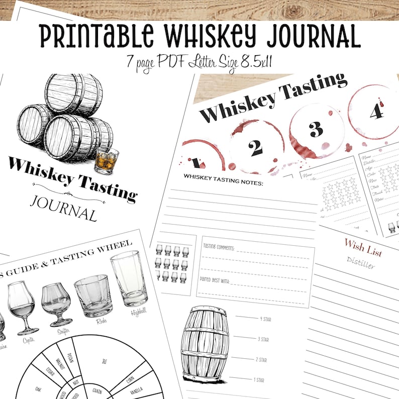 Printable Whiskey Tasting Journal: Glass Guide & Notes (PDF Download ...
