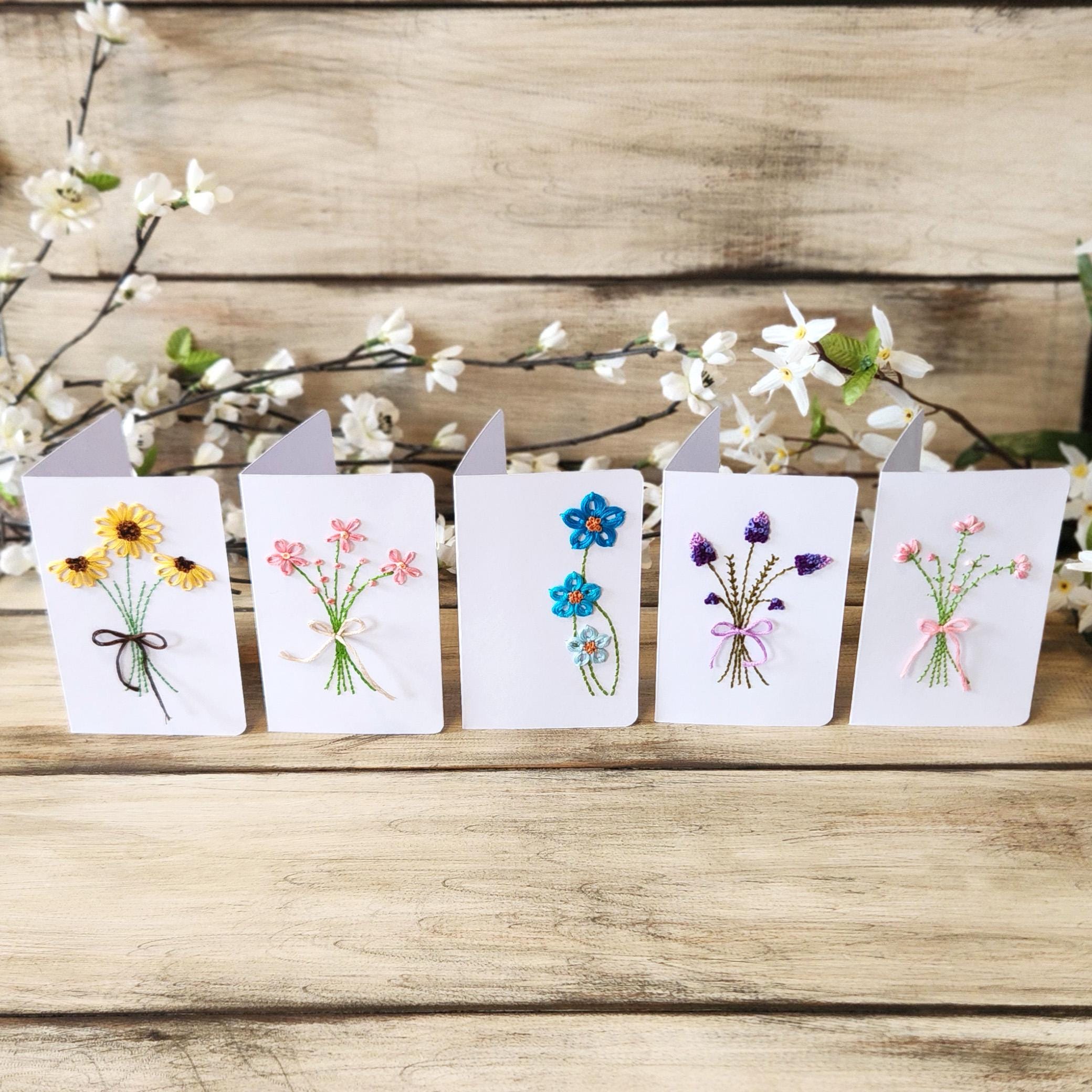 Handcrafted Flower Embroidered Cards | Birthdays | Special Occasions - Etsy