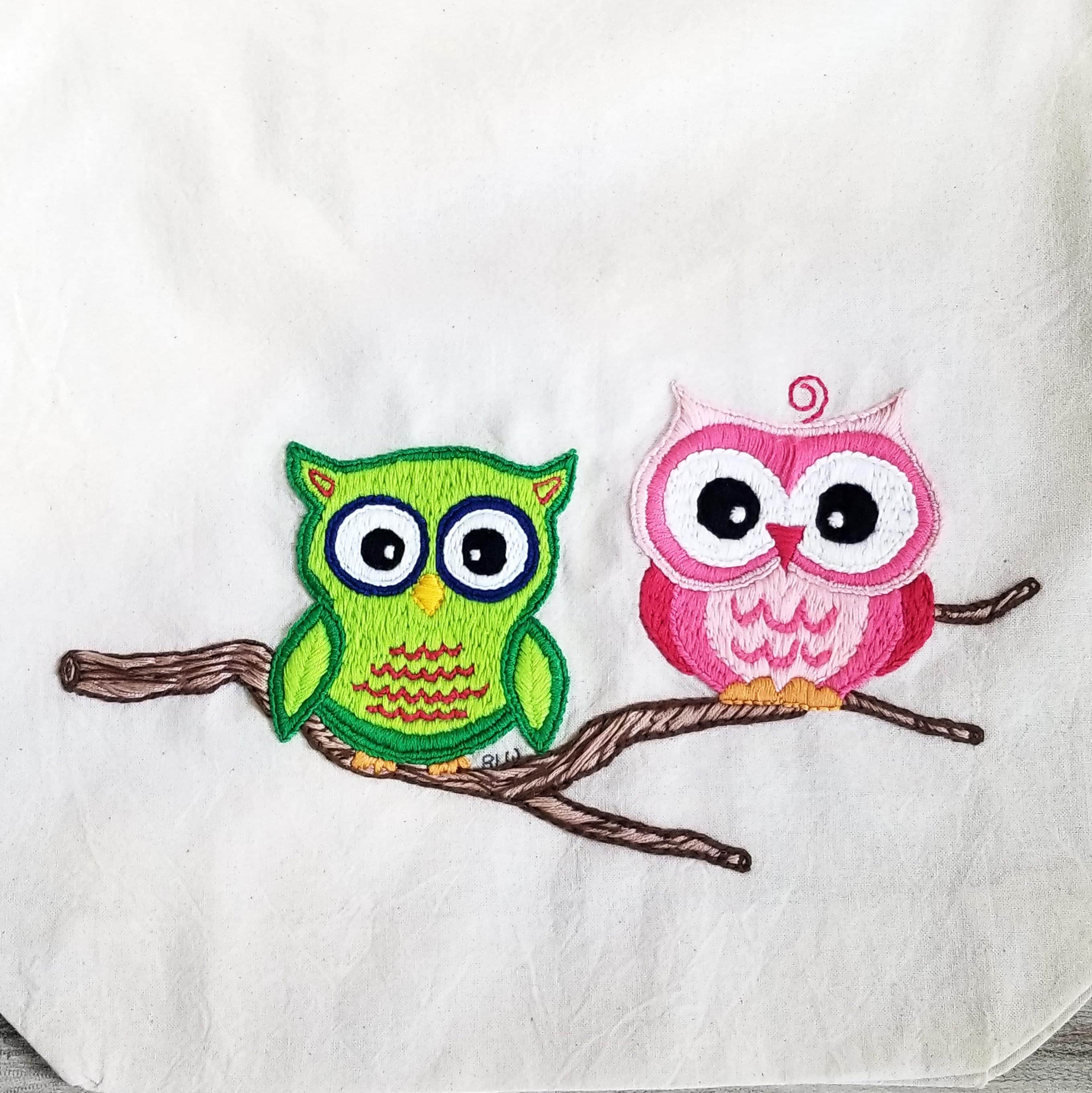 Hand Embroidered Owl Linen Market Tote Bag Reusable Tote Grocery ...