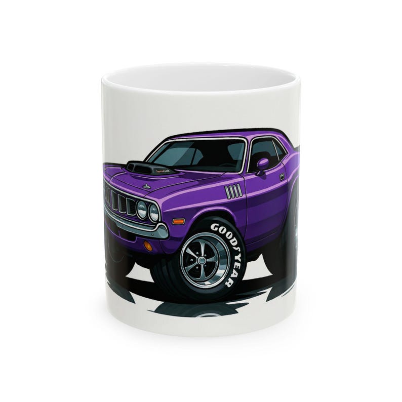 Classic Muscle Car Mug - Cartoon Style 1971 Plymouth Hemi Cuda - Purple ...