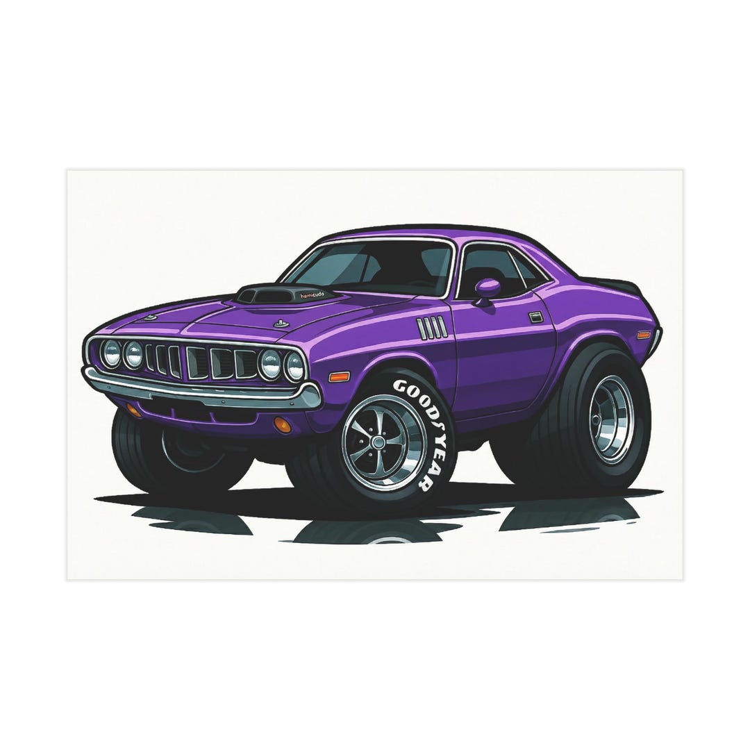 Cartoon 1971 Plymouth Hemi Cuda - Purple Plum Crazy - Car Art Print ...