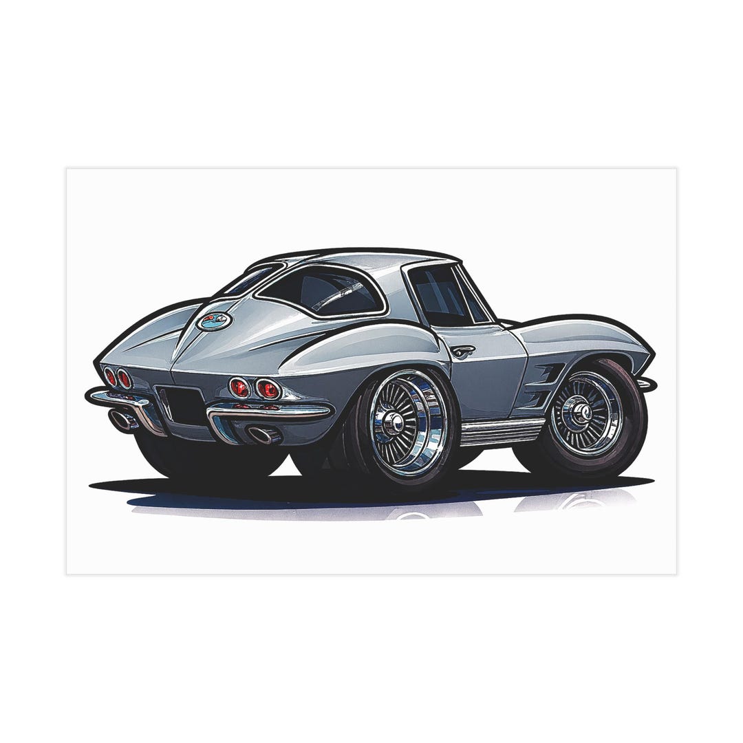 Cartoon 1963 Corvette Split Window - Sebring Silver - Car Art Print ...
