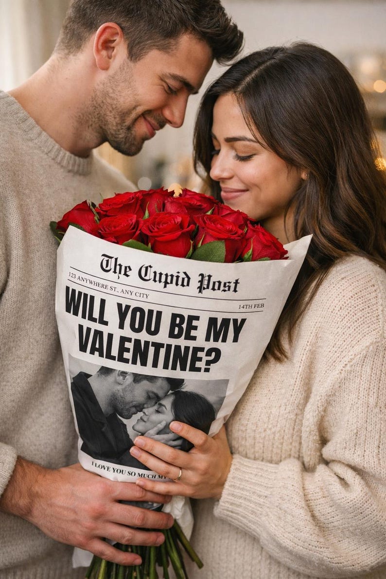 Valentine's Day Newspaper Template, Cupid Post, Editable Couple Poster ...
