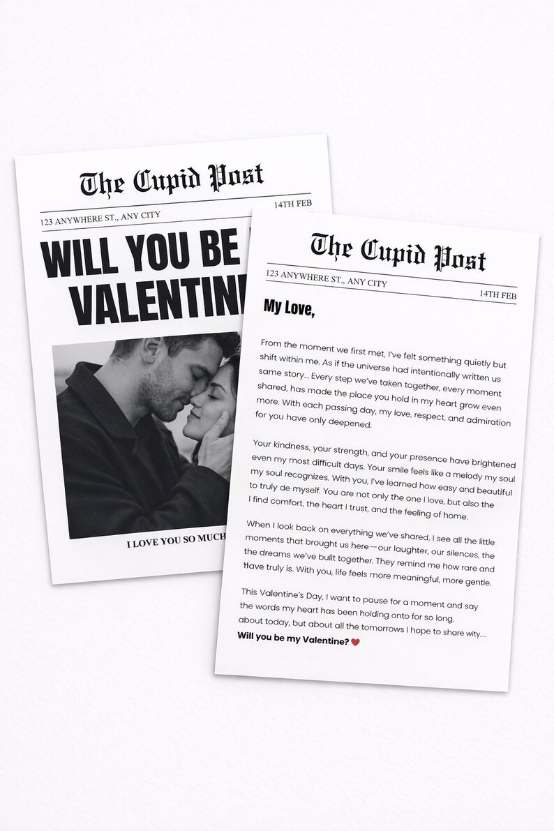 Valentine's Day Newspaper Template, Cupid Post, Editable Couple Poster ...