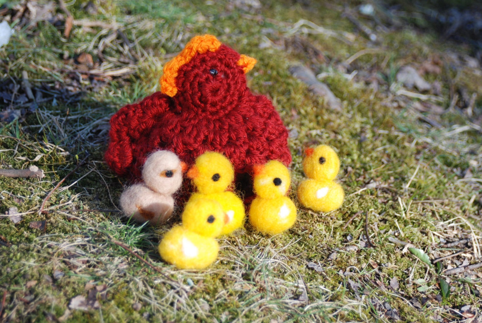 Hen and Chicks Needle Felted Chicks With Crocheted Hen - Etsy