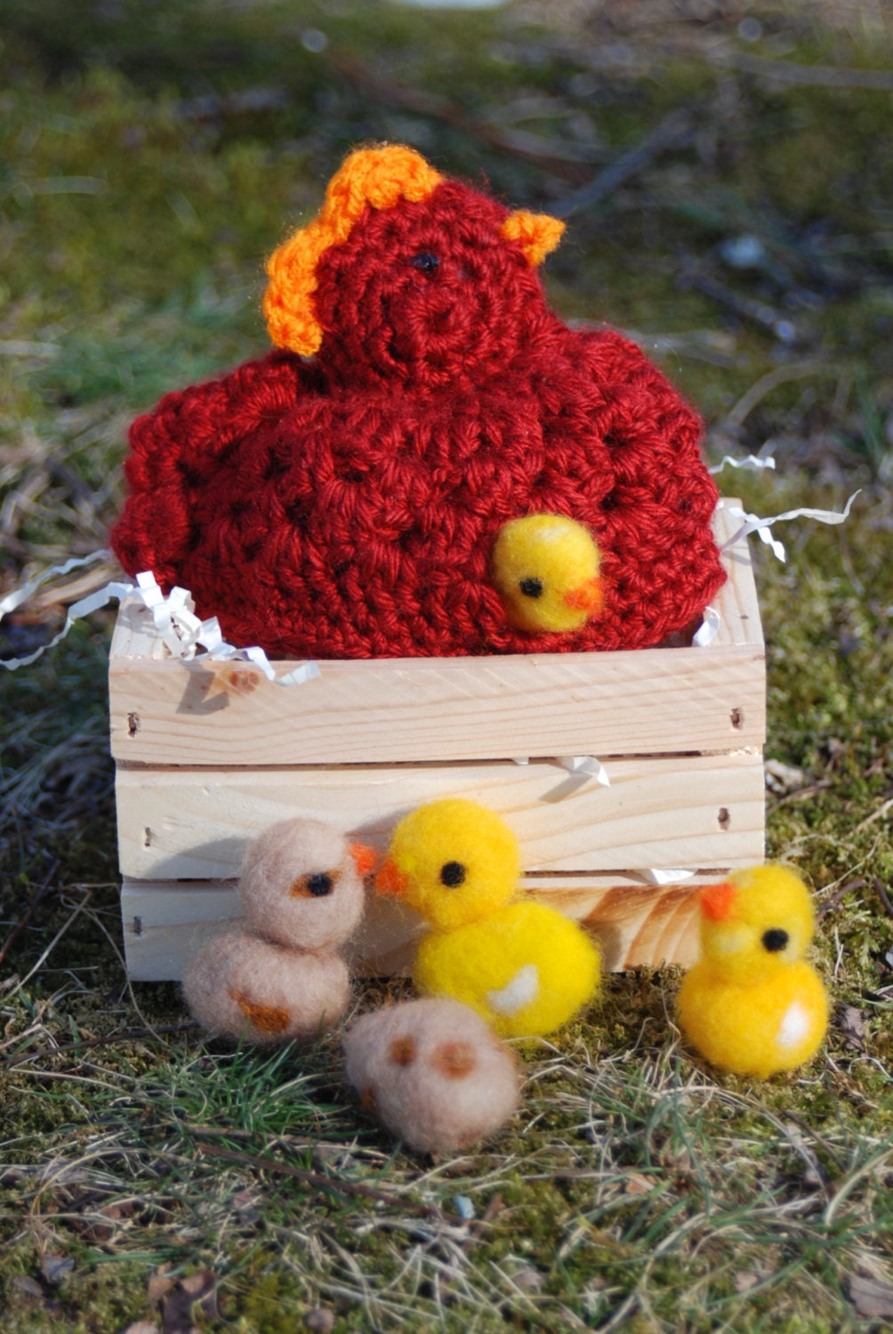 Hen and Chicks Needle Felted Chicks With Crocheted Hen | Etsy