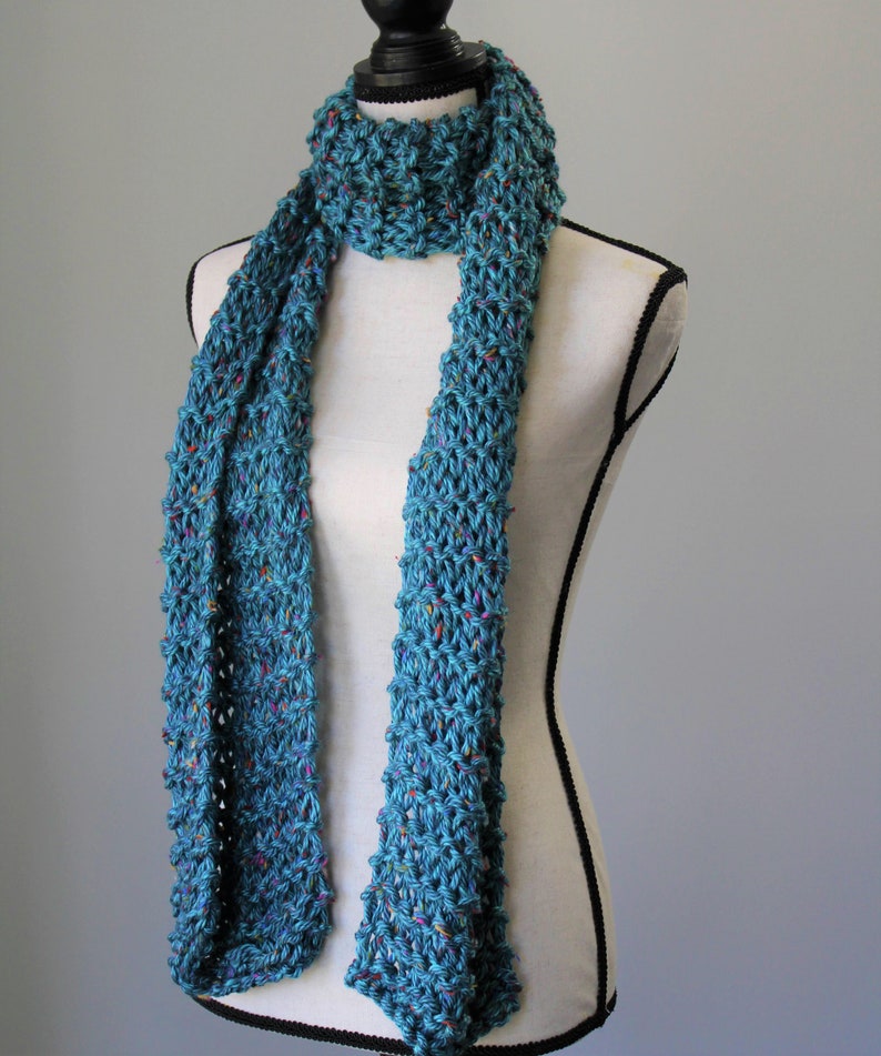 Chunky Knitted Teal Scarf / Warm Teal Tweed Scarf / Thick Cozy Scarf ...