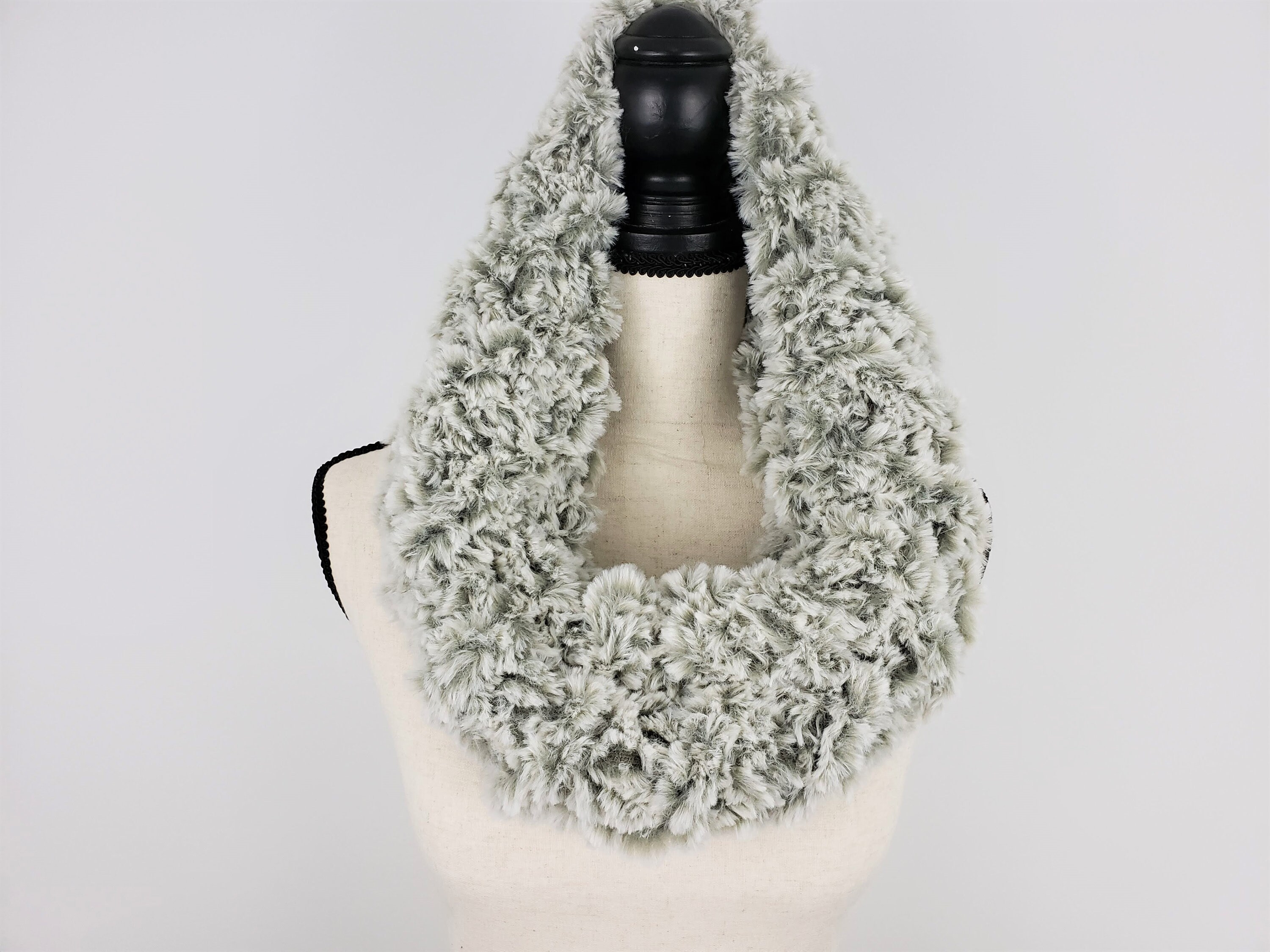 Soft Gray Faux Fur Cowl, Cozy Knitted Vegan Fur Scarf, Warm Winter ...