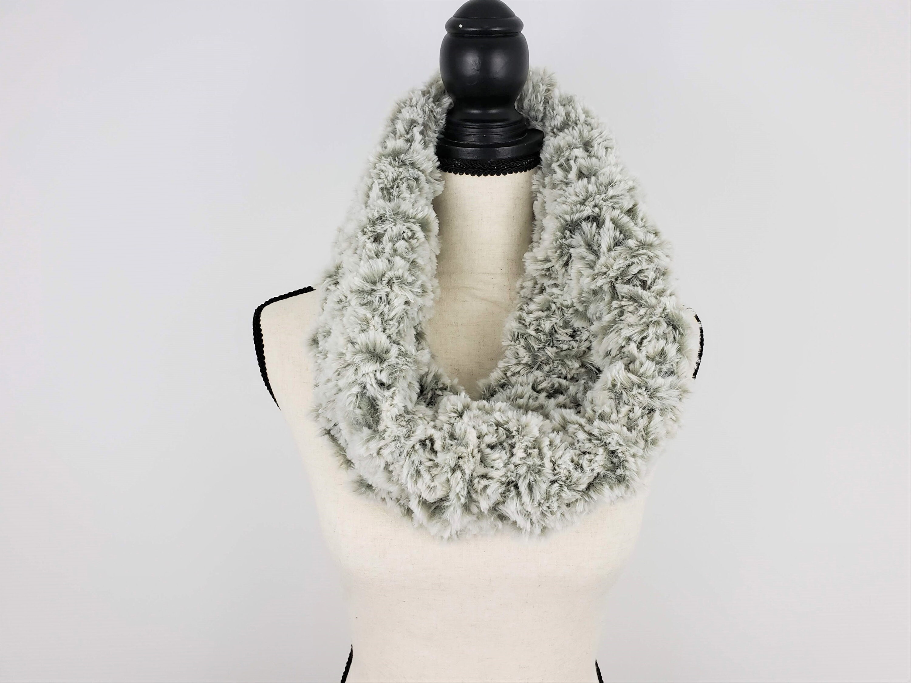 Soft Gray Faux Fur Cowl, Cozy Knitted Vegan Fur Scarf, Warm Winter ...