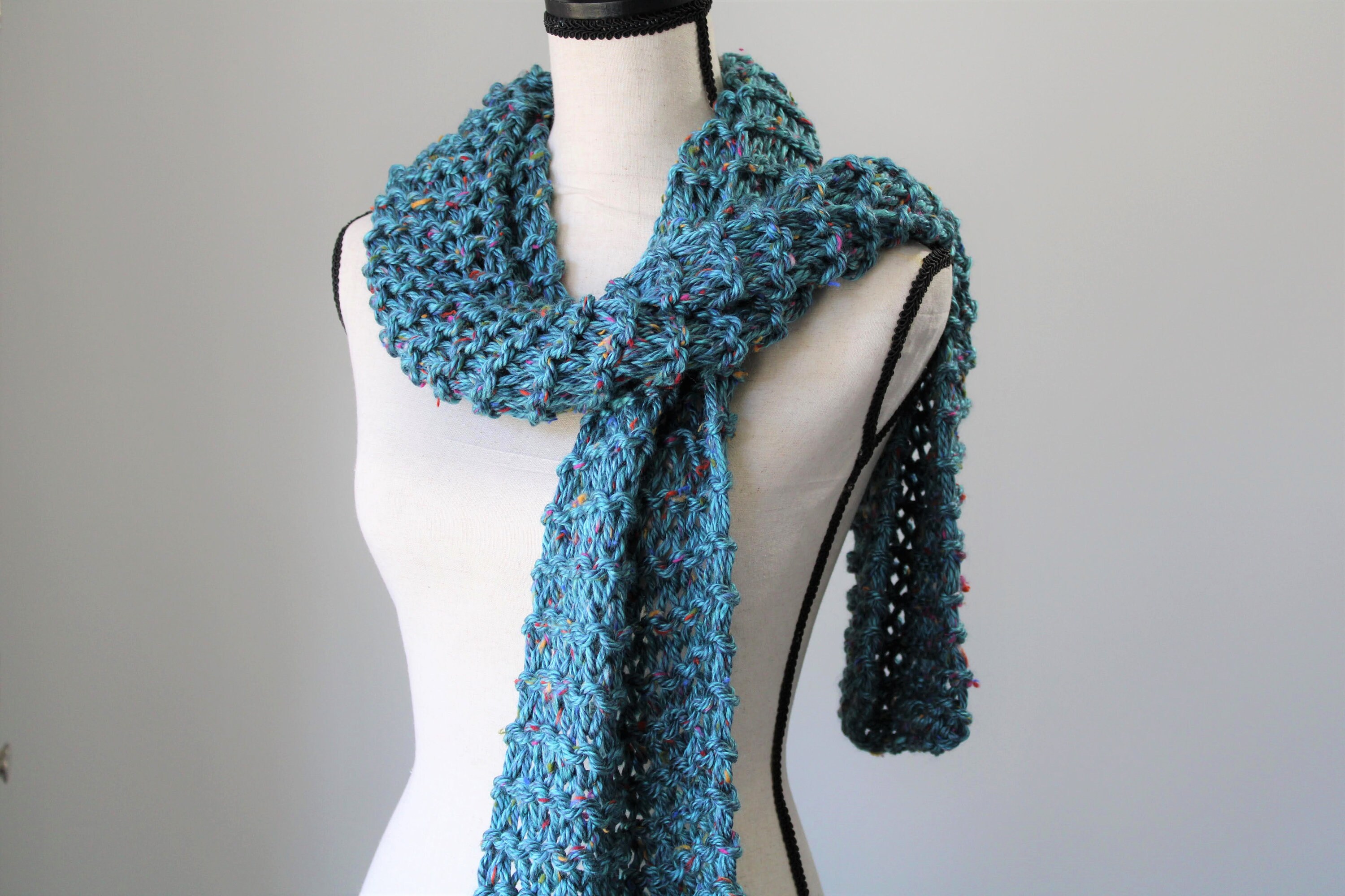 Chunky Knitted Teal Scarf / Warm Teal Tweed Scarf / Thick Cozy Scarf ...