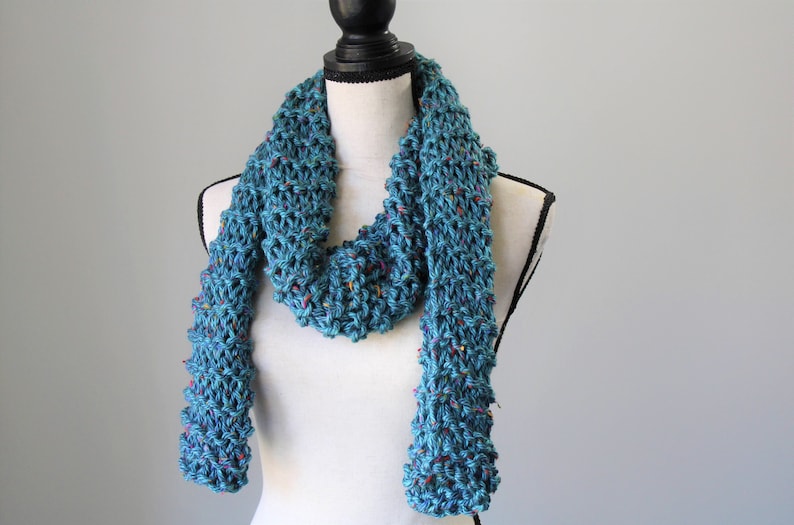 Chunky Knitted Teal Scarf / Warm Teal Tweed Scarf / Thick Cozy Scarf ...