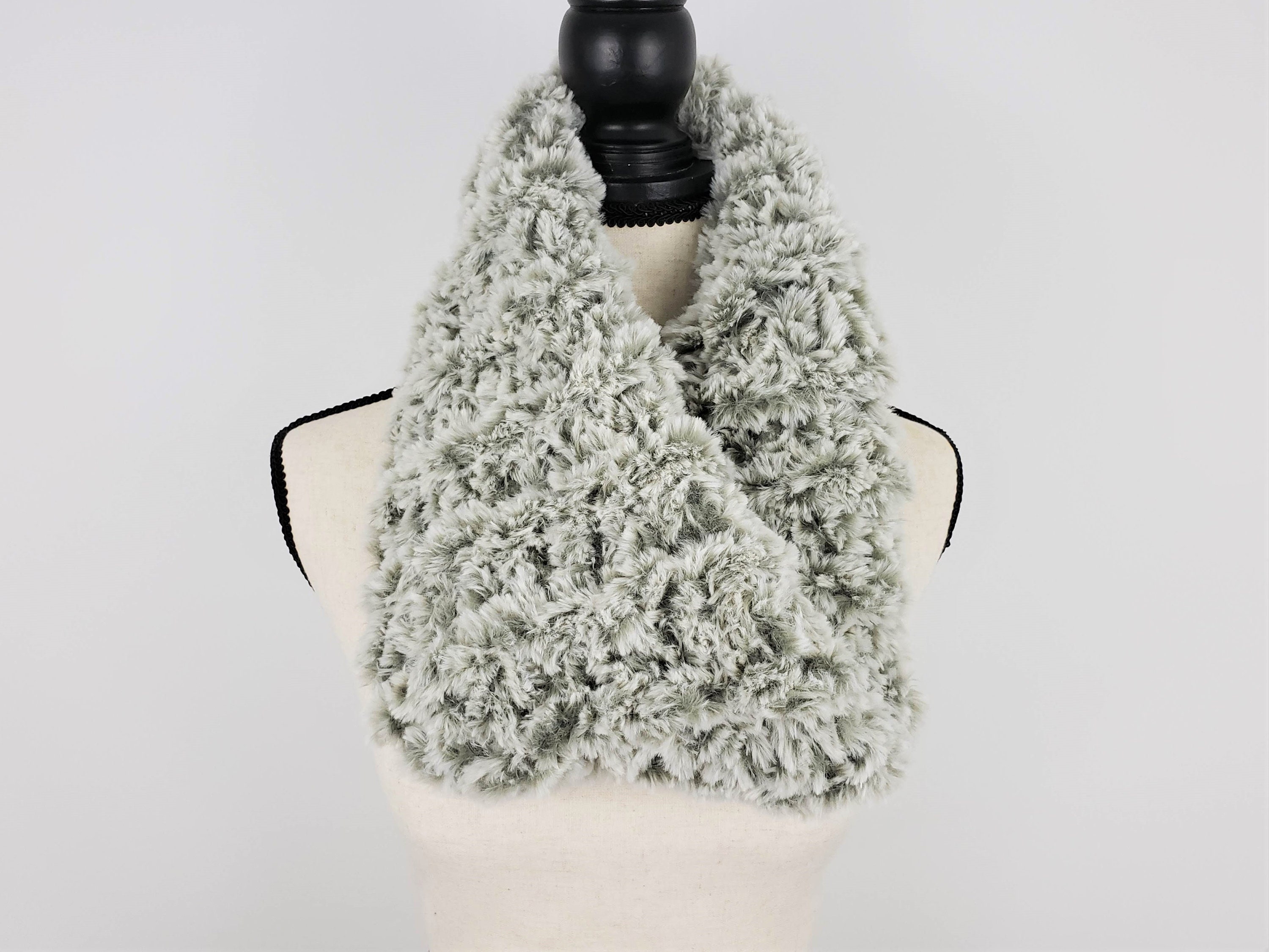 Soft Gray Faux Fur Cowl, Cozy Knitted Vegan Fur Scarf, Warm Winter ...