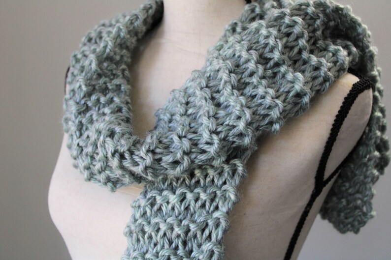 Aqua Knitted Scarf, Blue Heather Chunky Scarf, Thick Warm Hand Knit ...