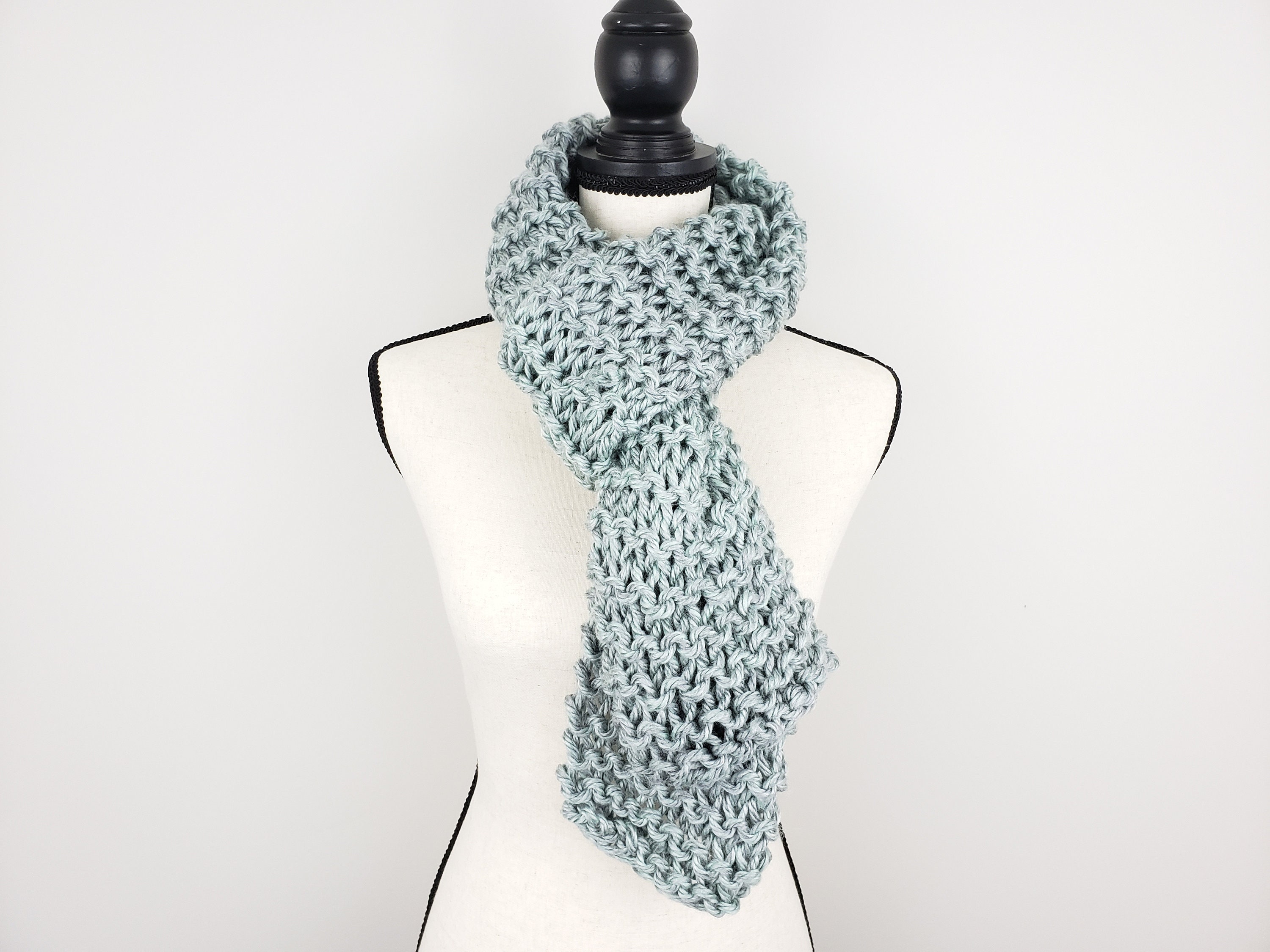 Aqua Knitted Scarf Blue Heather Chunky Scarf Thick Warm Hand - Etsy