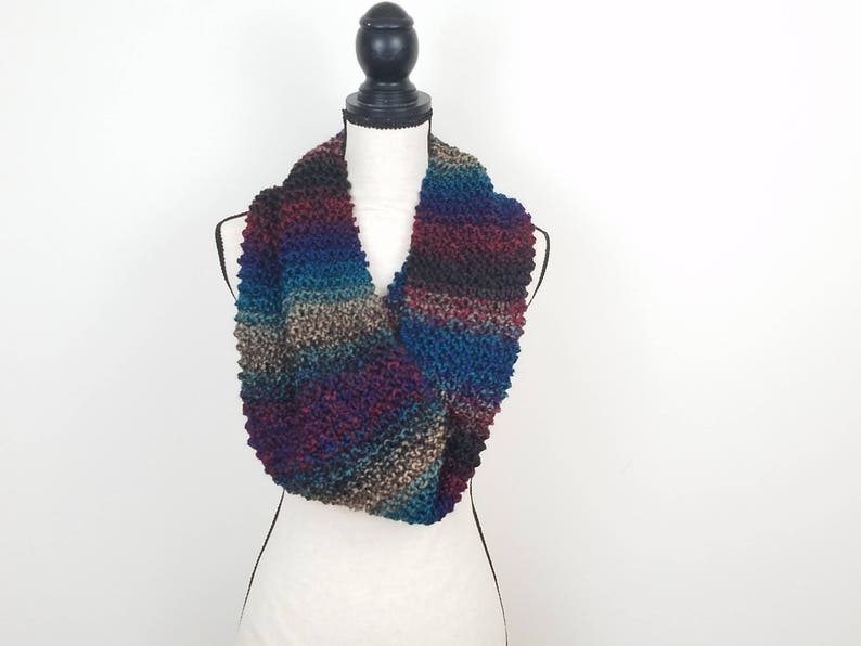 Knit Striped Cowl Dark Multicolor Infinity Scarf - Etsy