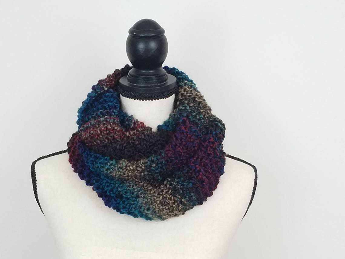 Knit Striped Cowl Dark Multicolor Infinity Scarf - Etsy