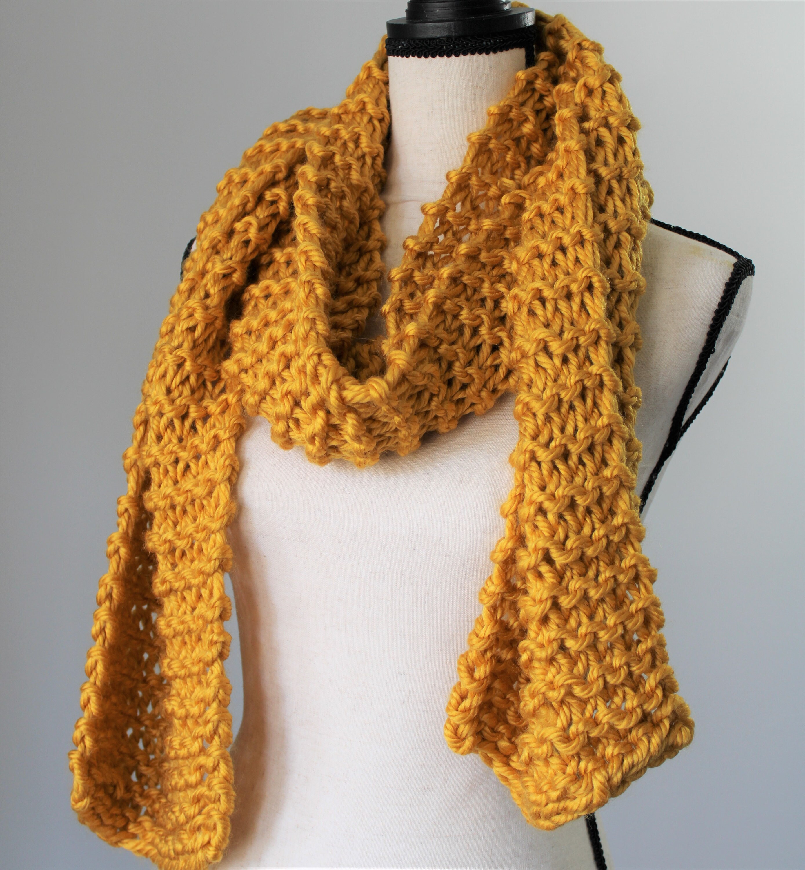 Chunky Yellow Knitted Scarf, Warm Knit Mustard Scarf, Thick Winter ...