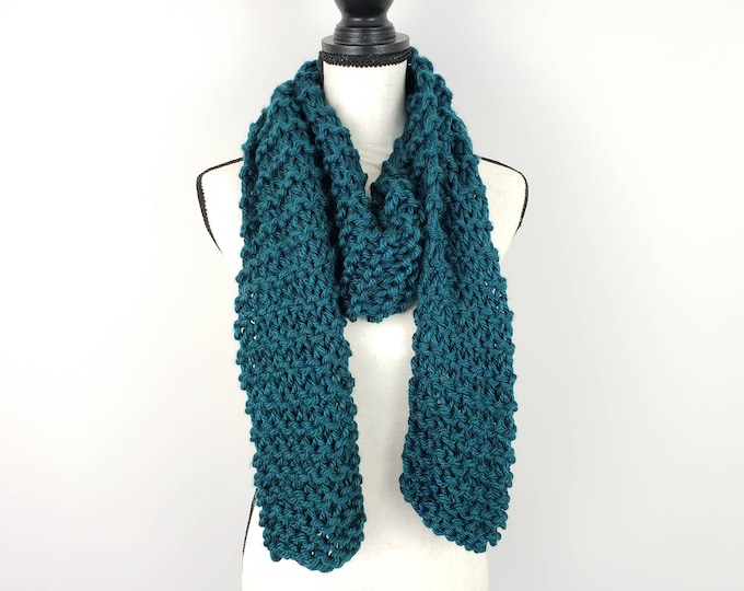 Chunky Teal Scarf / Warm Knitted Scarf / Vegan Friendly Soft Scarf - Etsy