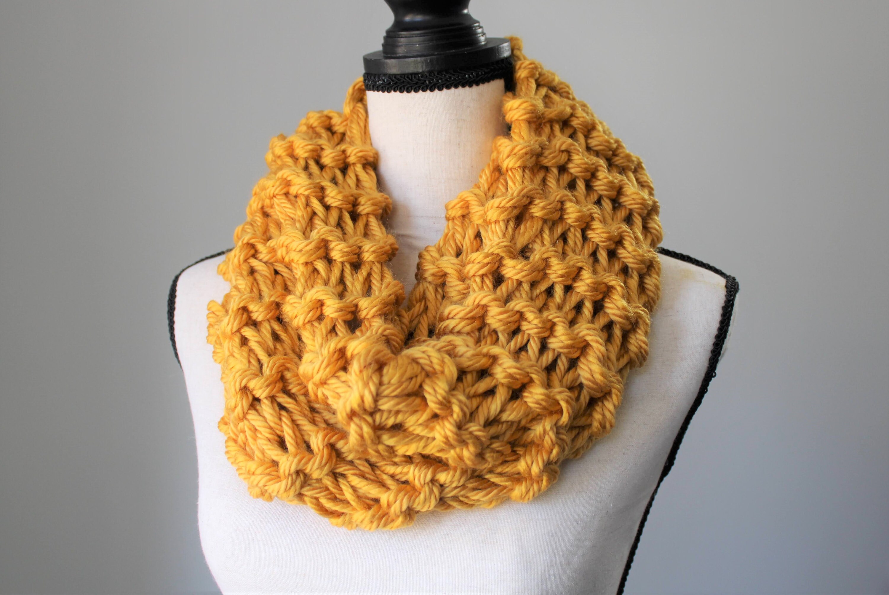 Mustard Yellow Cowl / Chunky Knitted Cowl / Hand Knit Thick Warm Scarf ...