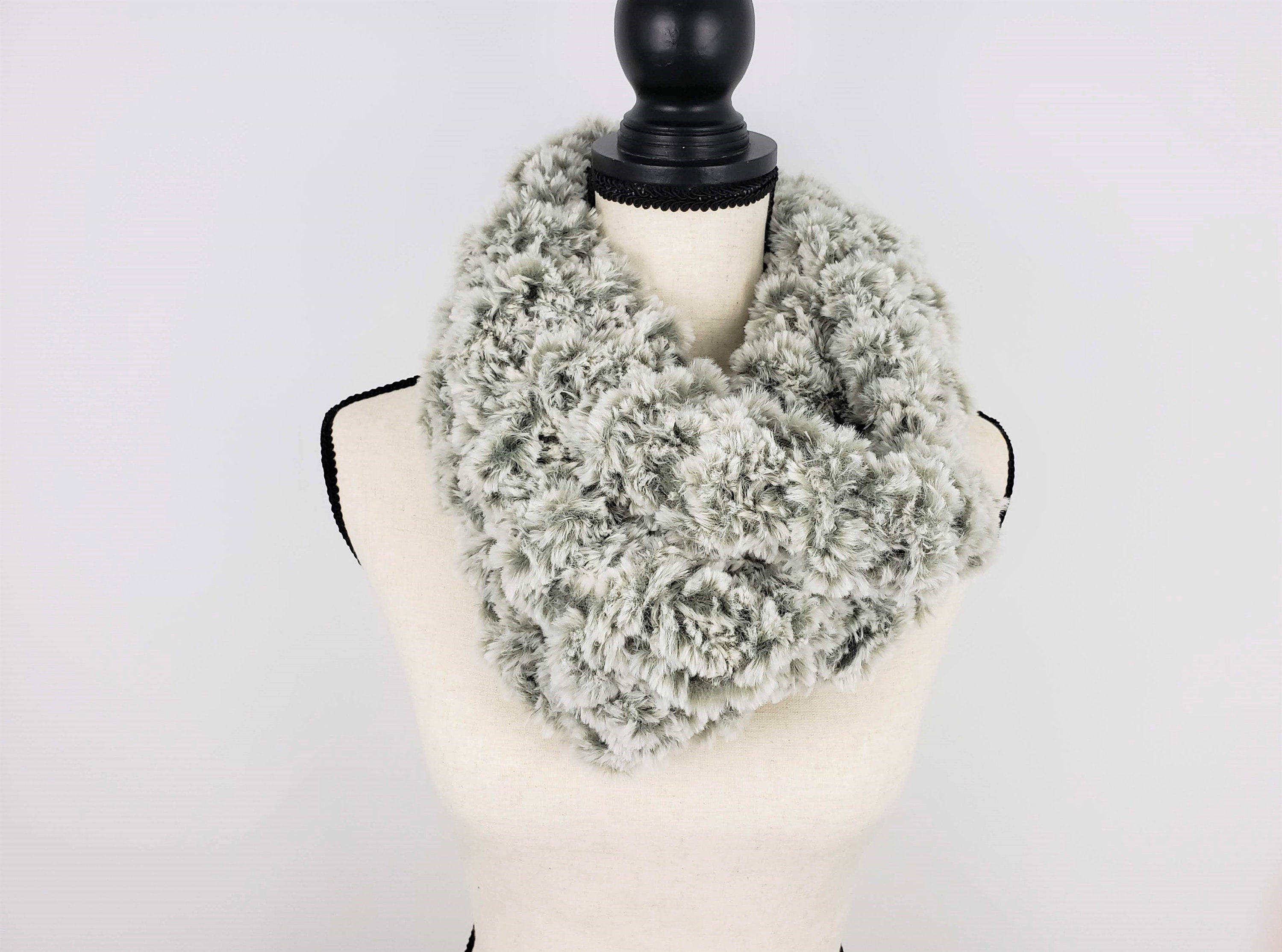 Soft Gray Faux Fur Cowl, Cozy Knitted Vegan Fur Scarf, Warm Winter ...
