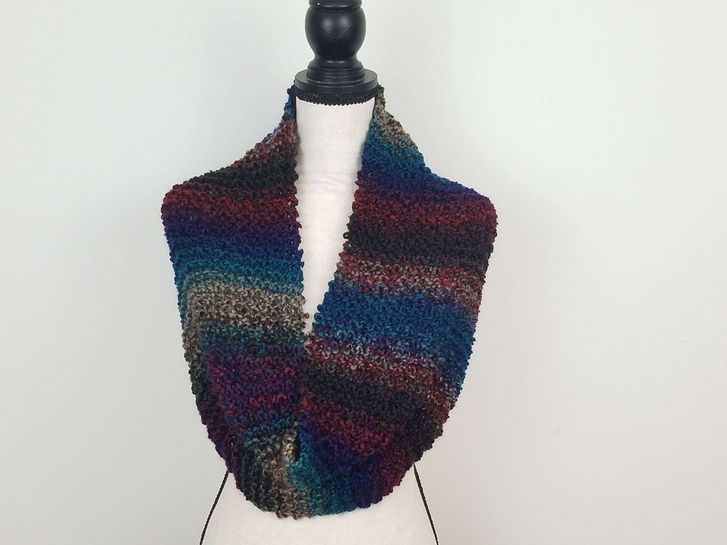Knit Striped Cowl Dark Multicolor Infinity Scarf - Etsy