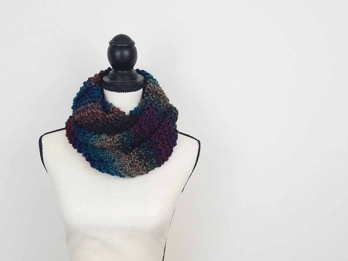 Knit Striped Cowl Dark Multicolor Infinity Scarf - Etsy