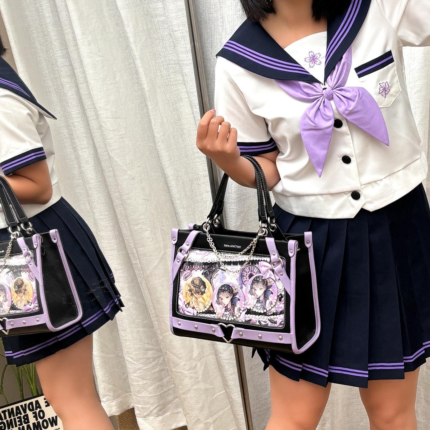 Pastel Goth Ita Bag, Purple and Black Window Purse for Anime Pins ...