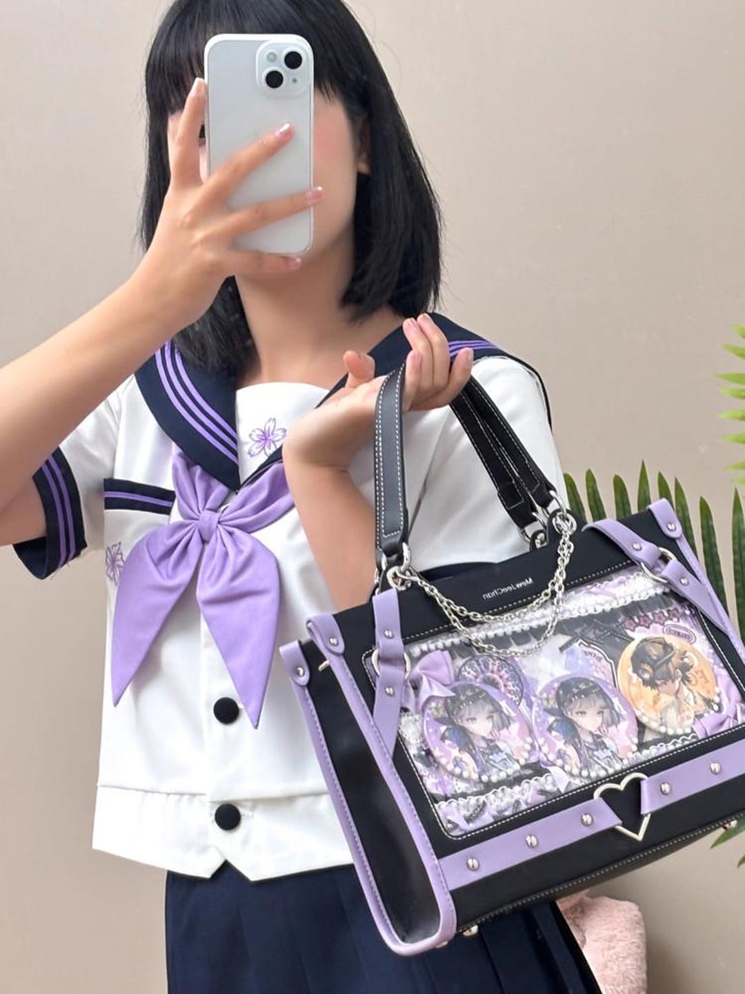 Pastel Goth Ita Bag, Purple and Black Window Purse for Anime Pins ...