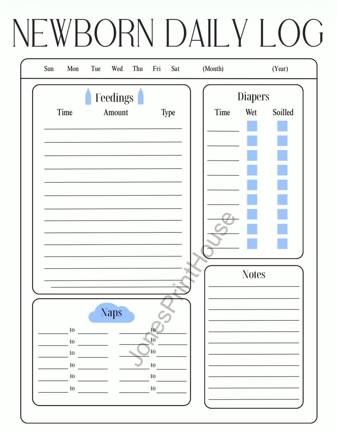 Newborn Daily Log | Baby Feeding, Diaper Changing, and Sleep Tracker ...