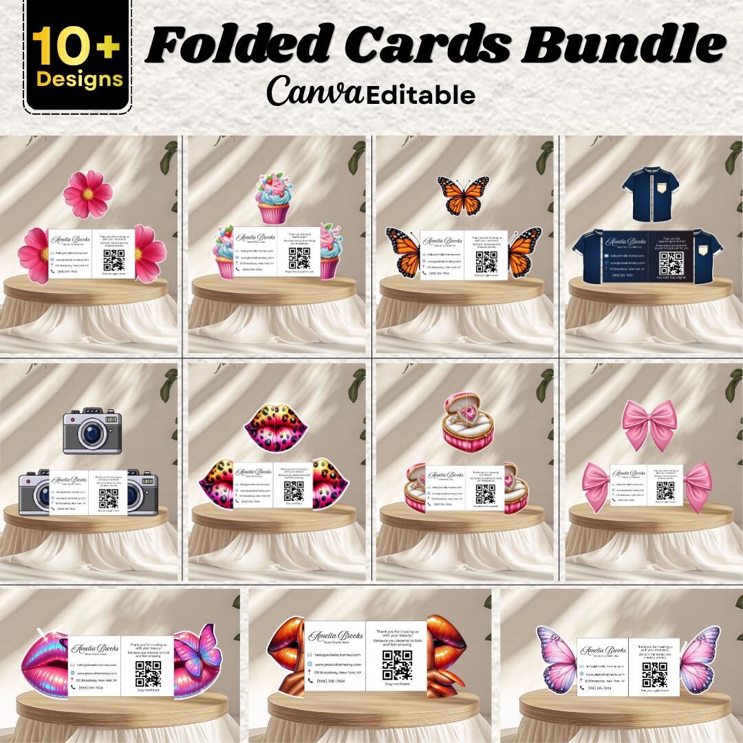 Folded Business Cards Templates, 11 Foldable QR Code Business Cards ...