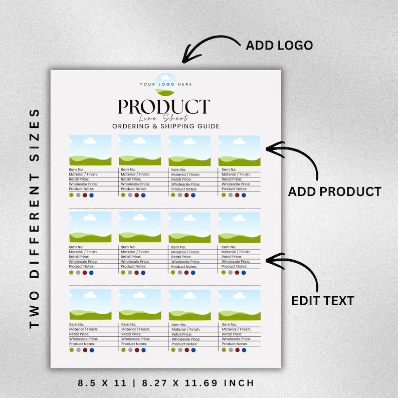 Product Line Sheet Template, Editable Wholesale Price List Catalog ...