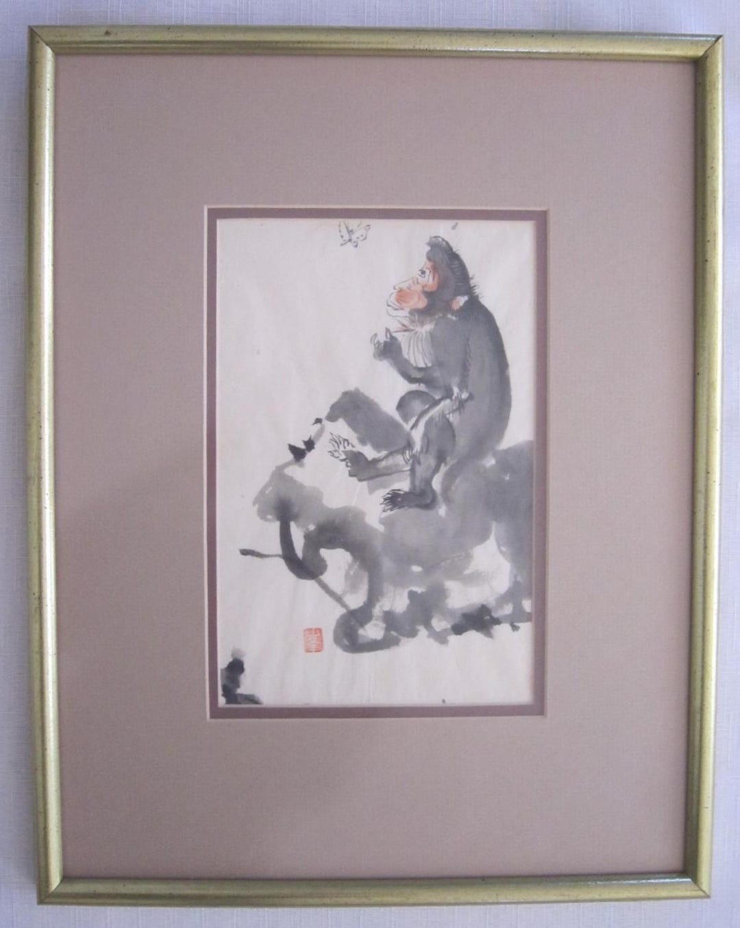 Antique Japanese Ink Print Painting Monkey - Etsy