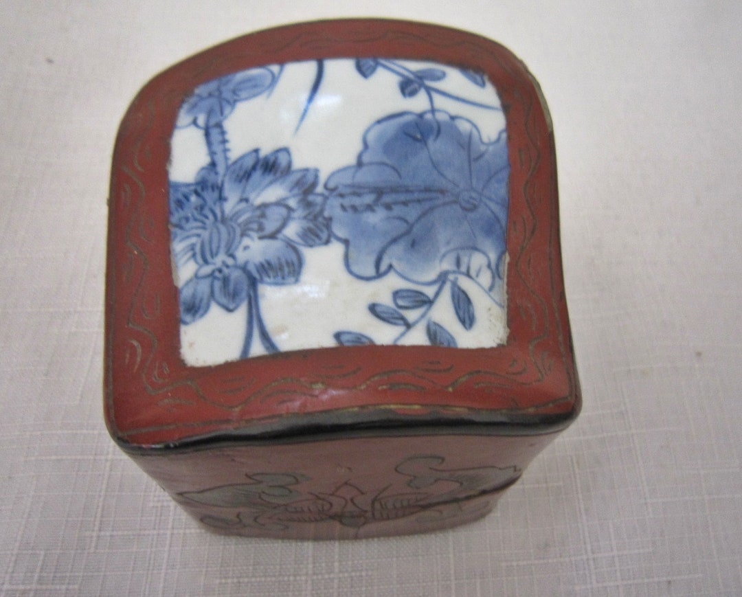 Vintage Chinese Red Lacquer Shard Box - Etsy